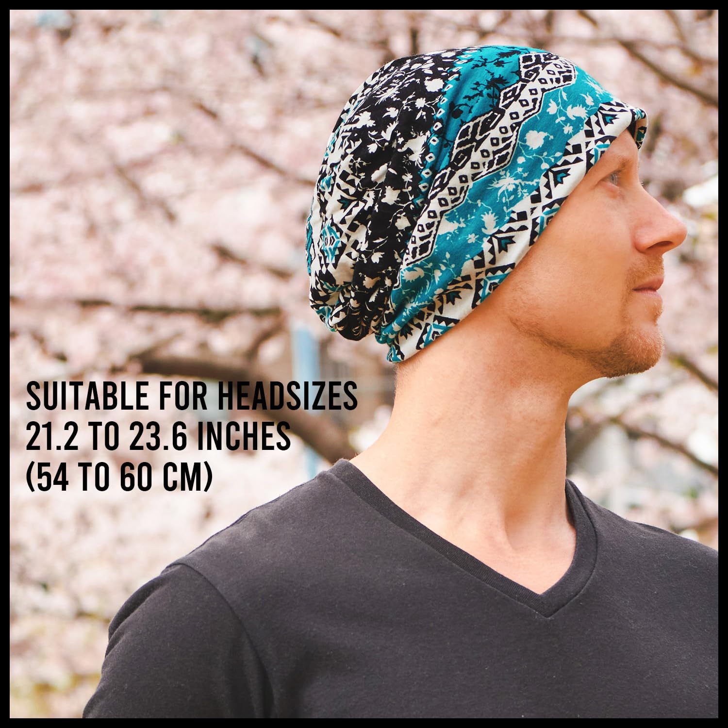 CHARM Mens Slouchy Organic Beanie - Cotton Baggy Oversized Hipster Hat Womens Chemo Cap Flower Gray