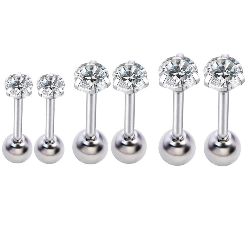 Changgaijewelry 6-12Pcs 16g Studs Cartilage Earring Set Backs Stainless Steel Ear Helix Piercing Barbell Jewelry 3-8mm (3-5mm)