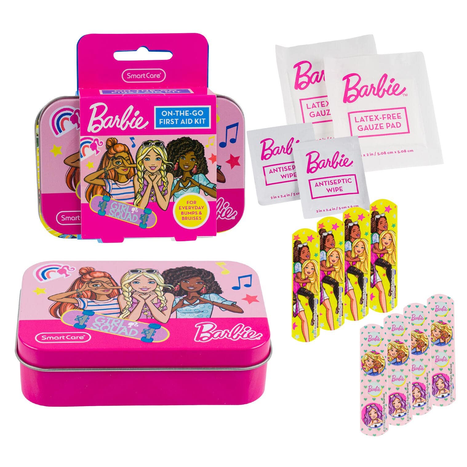 Brush Buddies Smart Care Barbie Girls Squad On-The-Go First Aid Kit for Everyday Bumps & Bruises, 13 Piece Set