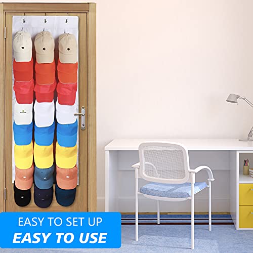 RUIFUU 24 Hat Pocket Over, With Over Door Hooks, Hat Storage for Baseball Caps,Baseball Cap Organizer, Clear Deep Pockets to Protect and Display Your Baseball Cap Collection(White)