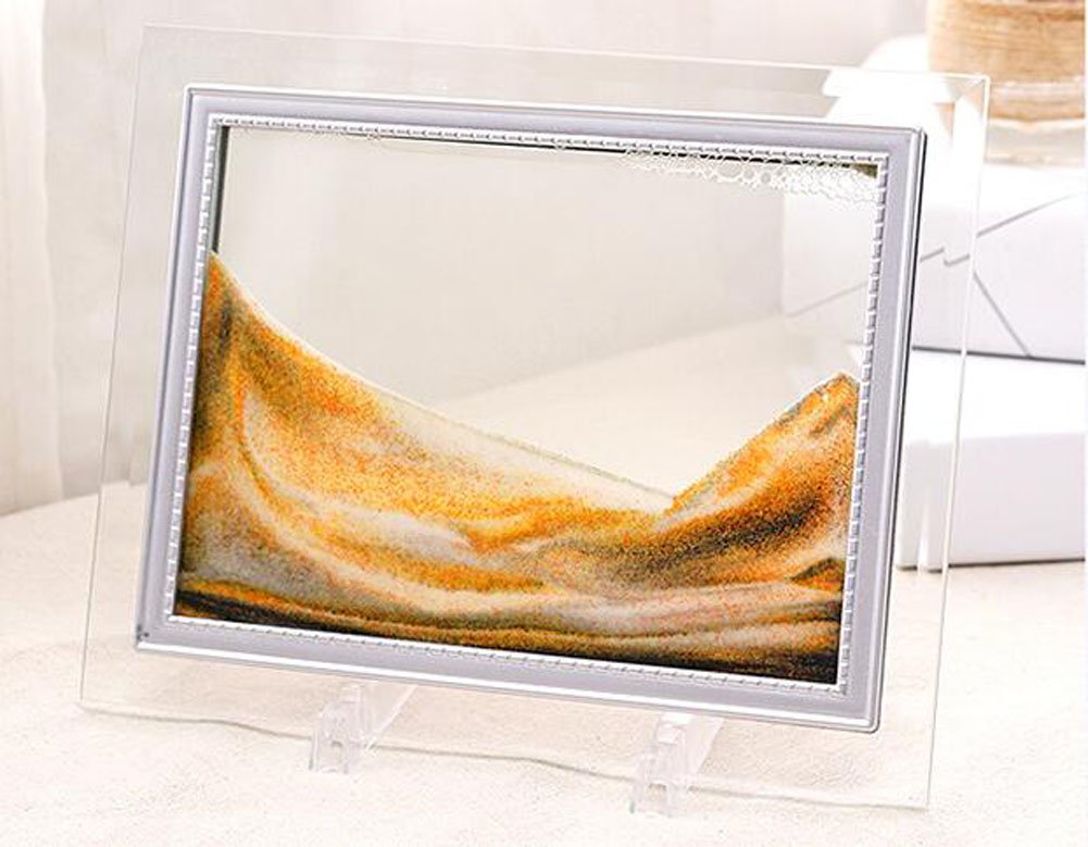 Queenie Glass Frame Moving Sand Art Dynamic Sand Picture Abstract Scenery Sand Image Hourglass Desktop Art Xmas Birthday Gift - Orange Sand