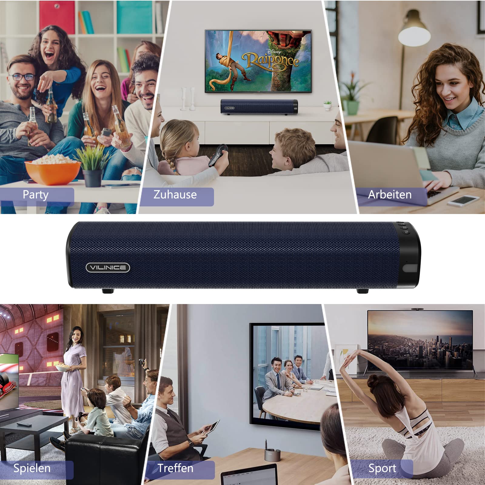 VILINICE 50W Sound Bar, 16-Inch Small Sound Bars for TV, 3 Equalizer Modes, Wireless Bluetooth 5.0, Optical/Aux/USB Connection, Mini Soundbar with Built-in DSP for TV, PC, Projectors, Tablets