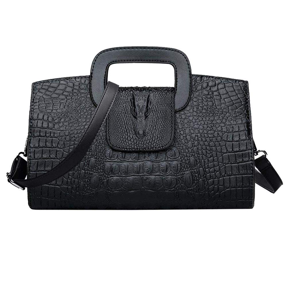 Rebecca Women Top-Handle Handbag Vintage Soft Crocodile Pattern Shoulder Bag, Black