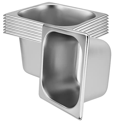 SINJEUN 8 Pack 1/6 Size x 4 Inch Deep Steam Table Pans, Stainless Steel Steam Pan Catering Food Pan for Restaurant, Hotel, Catering, Silver