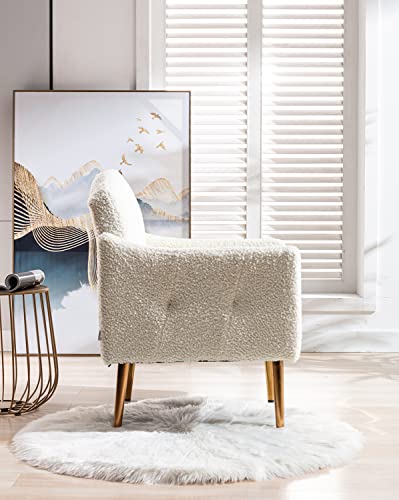 KINFFICT Modern Accent Chair, Upholstered Single Sofa Arm Chair for Living Room and Bedroom, Comfy Armchair with Solid Tapered Metal Legs, White