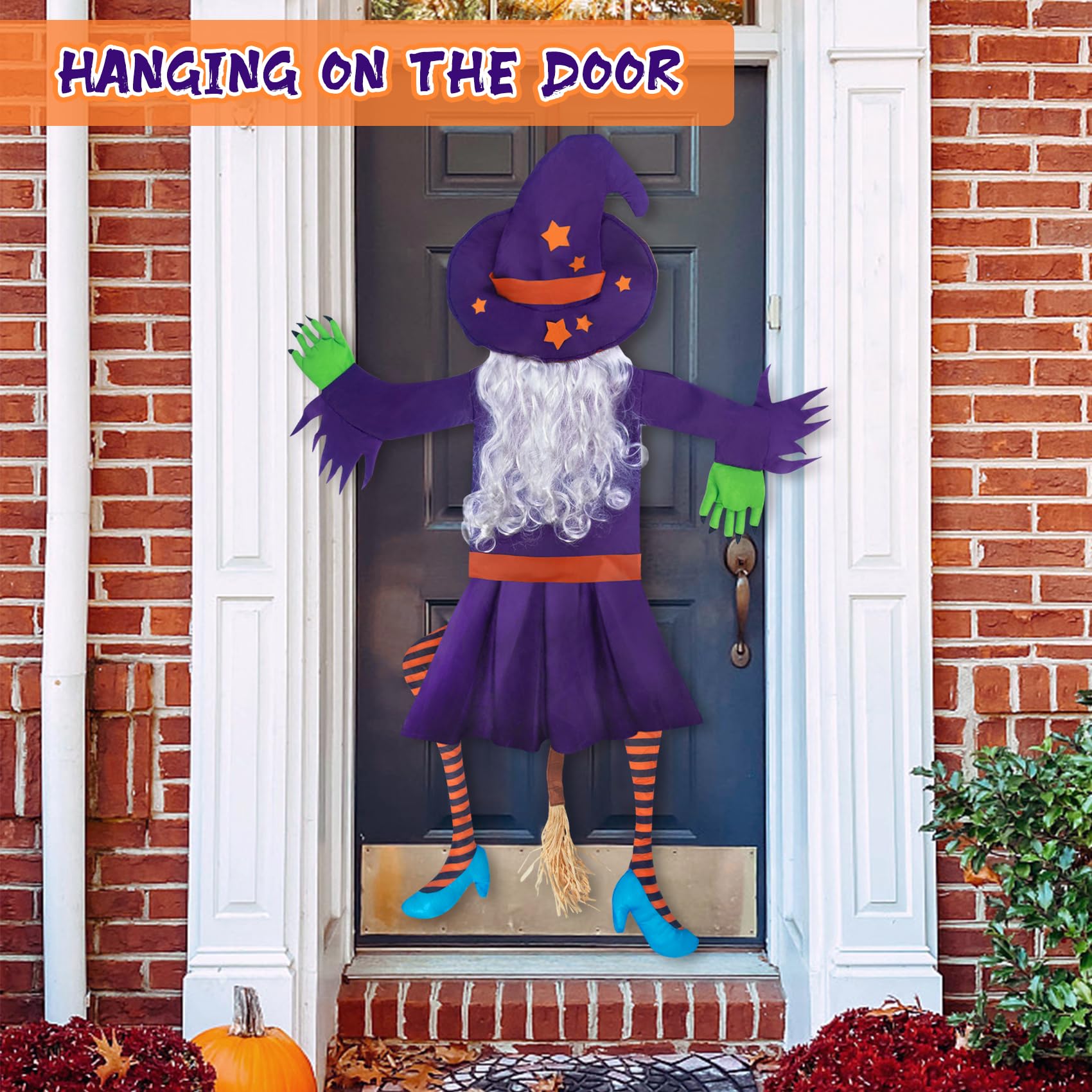 Crashing Flying Witch Halloween Decorations (63''H), Hanging into Tree Porch Pole Witches for Outdoor Front Yard Garden Patio Outside Party Decor