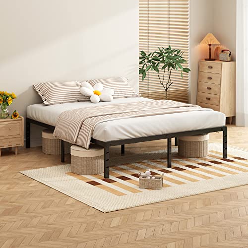 KUJIELAN Black Thickened and Reinforced Metal Bed Frame - Structurally Stable 14 Inch Steel Bar Supported Bed Frame,Easy to Assemble and Transport Bed Frame Under Bed Storage, King