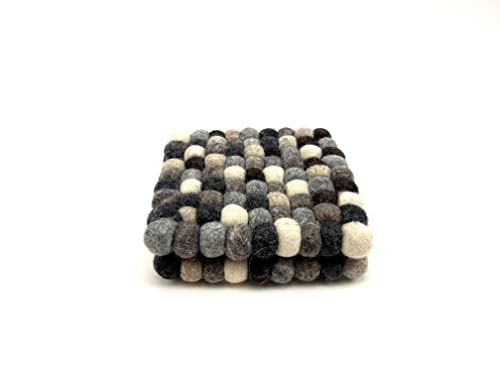 Handmade Trivet, Felt Ball Trivet, Potholders, Trivets, 100% Wool, Felt, Hot Pot Holders (Set of 2) Hot Pads, Flexible, Durable, Heat Resistant Mat, Mats, Square Trivet (Multi Light Gray, Square)