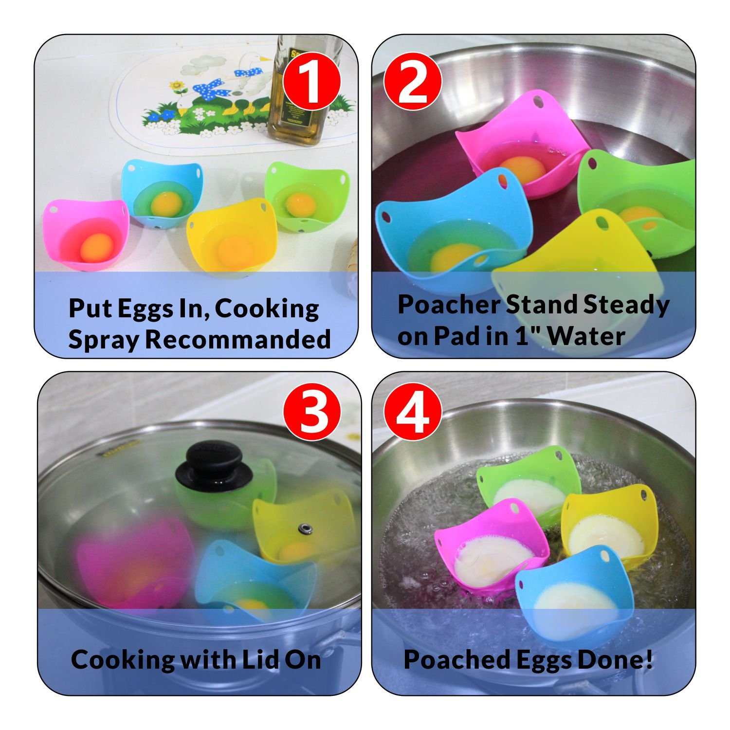 Egg Poacher β COZILIFE Silicone Egg Poaching Cups with Ring Standers, For Microwave or Stovetop Egg Cooking, Kraft Box Packing, BPA Free, Pack of 4