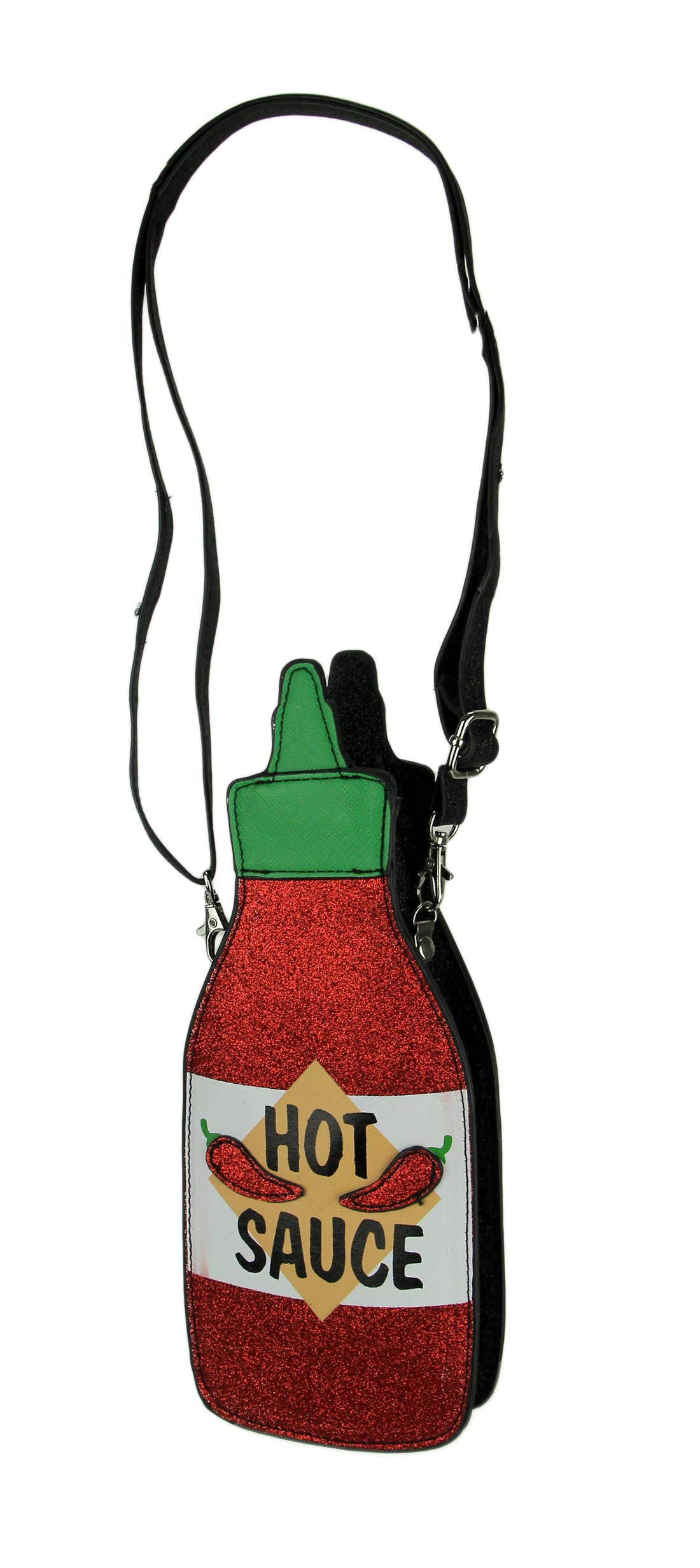 Red Glitter Hot Sauce Crossbody Purse Small