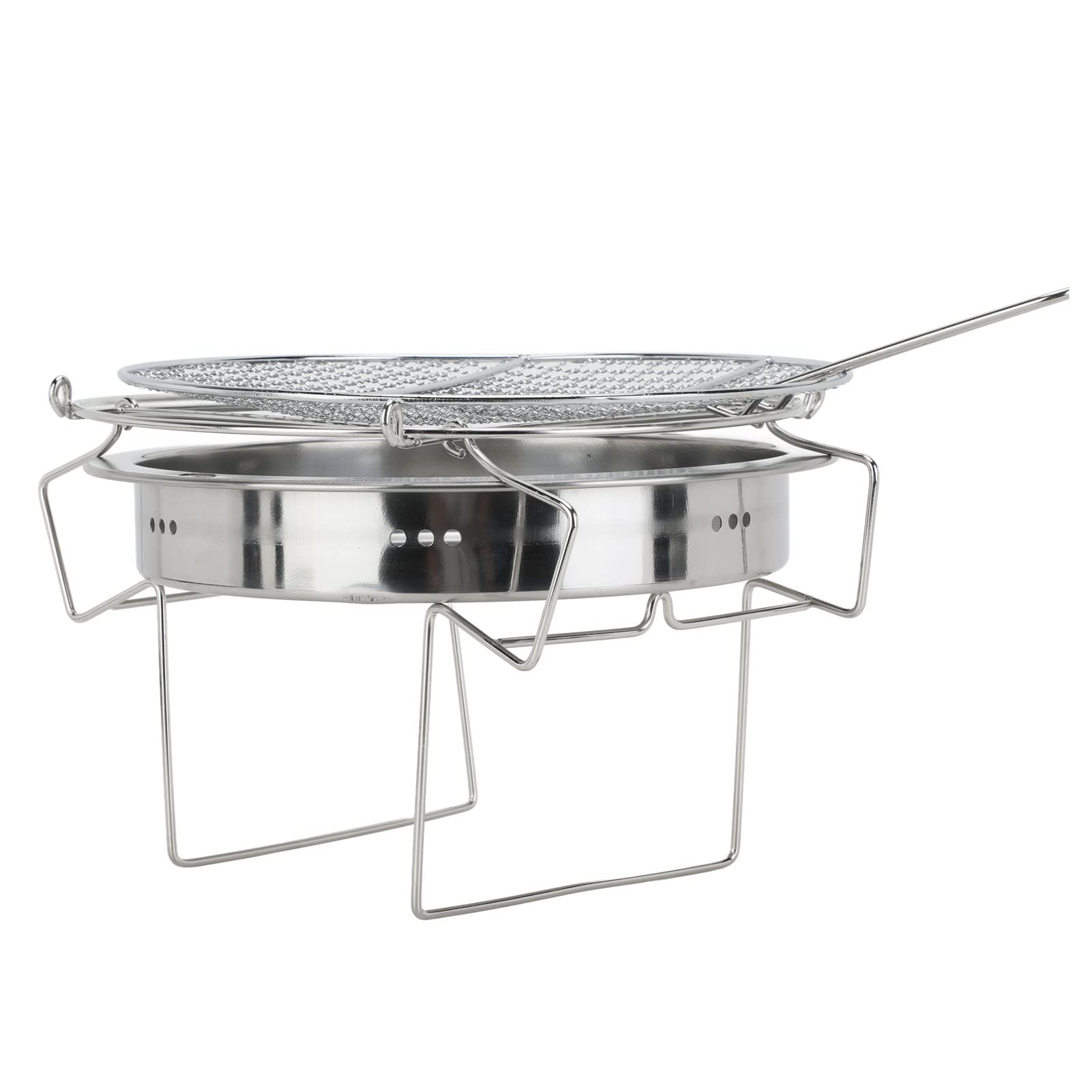 Camping Equipment, Barbecue Stove, Barbecue Set, Round Barbecue Grill, Stainless Steel Mini Folding Round Brazier Grill, Eco-Friendly Portable Charcoal Grill with Grill Mesh