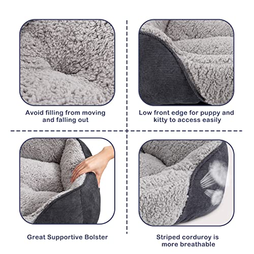 Siooko Small Dog Beds for Small Dogs Machine Washable Rectangle Puppy Bed with Anti-Slip Bottom, Soft Sleeping Pet Bed Durable (20'', Grey)