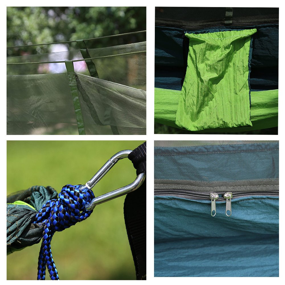 Camping Hammock with Mosquito Net & Rain Fly Tent Tarp & Tree Straps Portable Lightweight Double Nylon Hammock for Camping Hiking Travel Outdoor Backpacking