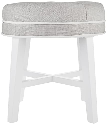 Hillsdale, Sophia Round Tufted Wood and Upholstered Backless Vanity Stool for Makeup Room or Bathroom, Gray