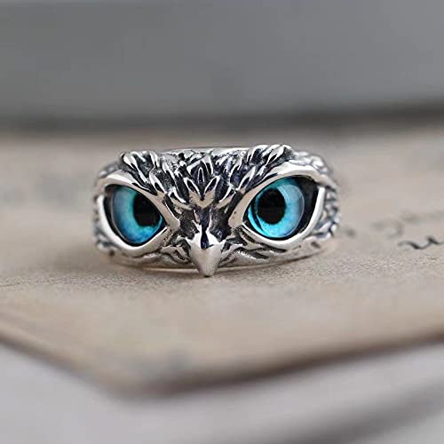 COLORFUL BLING 2pcs Gothic Demon Eye Owl Ring Set Adjustable Retro Open Antique Silver Crystal Band Rings for Women Men Animal Lucky Retro Jewelry