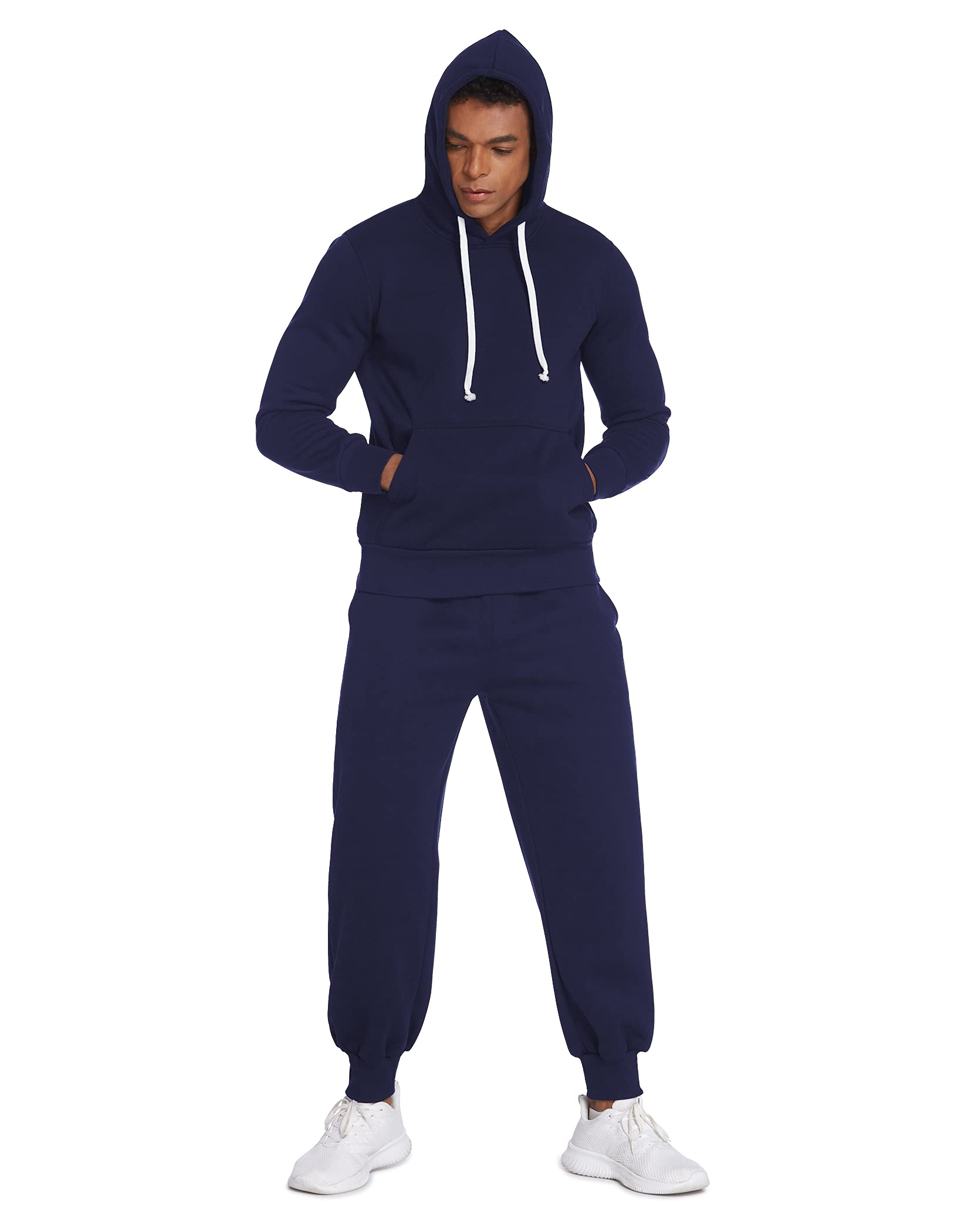 COOFANDY Men's Tracksuit Hooded Athletic Sweatsuits Lined Fleece 2 Piece Outfit (Navy,XL)