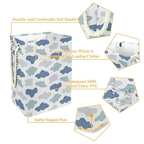 Laundry Hamper Blue Cloud Pattern Collapsible Laundry Baskets Firm Washing Bin Clothes Storage Organization for Bathroom Bedroom Dorm