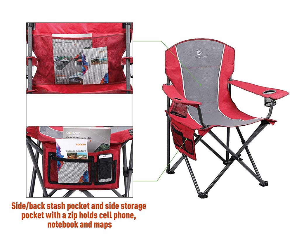Camping World Outdoor Portable Folding Oversized Camping Chair with Arm, Cup Holder - Steel Frame Support 350 LBS Blue/Gray