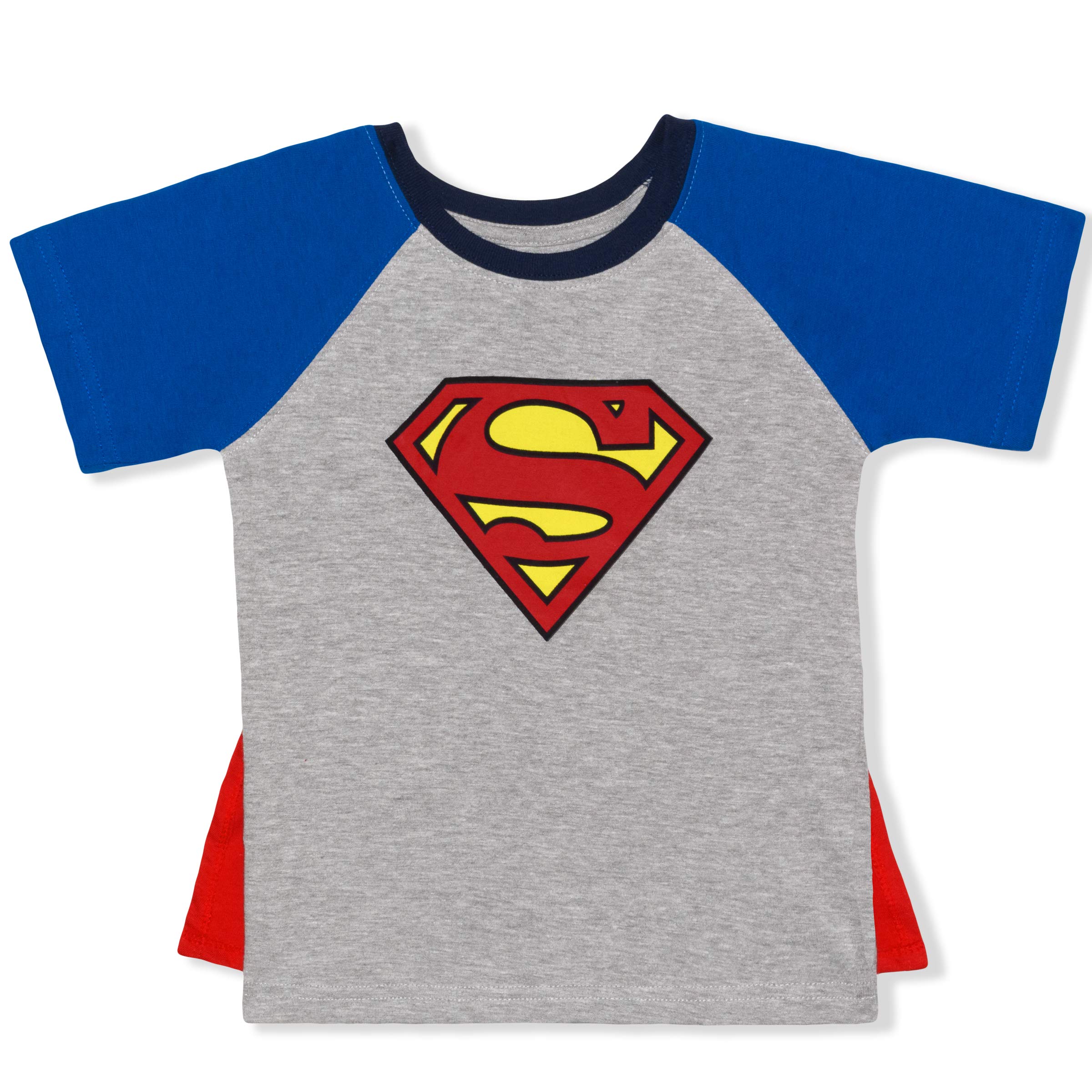 DC Comics Superman Boys Short Sleeve T-Shirt with Cape for Toddler and Big Kids โ Blue/Red/Grey
