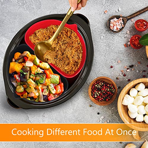 Slow Cooker Liners, Silicone Crock-Pot Liners Fit 6 QT Pot, Reusable/Leakproof/Silicone Divider Insert, Dishwasher Safe Liners for 6 Quart Oval Slow Cookers(Red+Black)
