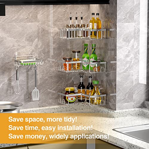 SIXDOVE 3-PACK Corner Shower Caddy- Corner Shower Shelf with 1 Soap Holder, Adhesive Shower Organizer with 18 Hooks, No Drilling Rustproof Stainless Steel Shower Rack Shelves for Bathroom & Kitchen