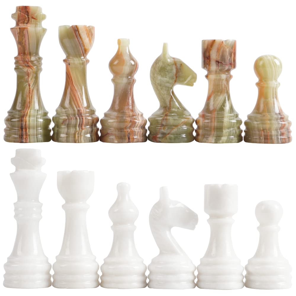 Radicaln Marble Chess Figures 3.5'' Inches White and Green Handmade Marble Chess Pieces for Chess Set Board Game - Chess Figures, Chess Board - Travel Set Chess Figure