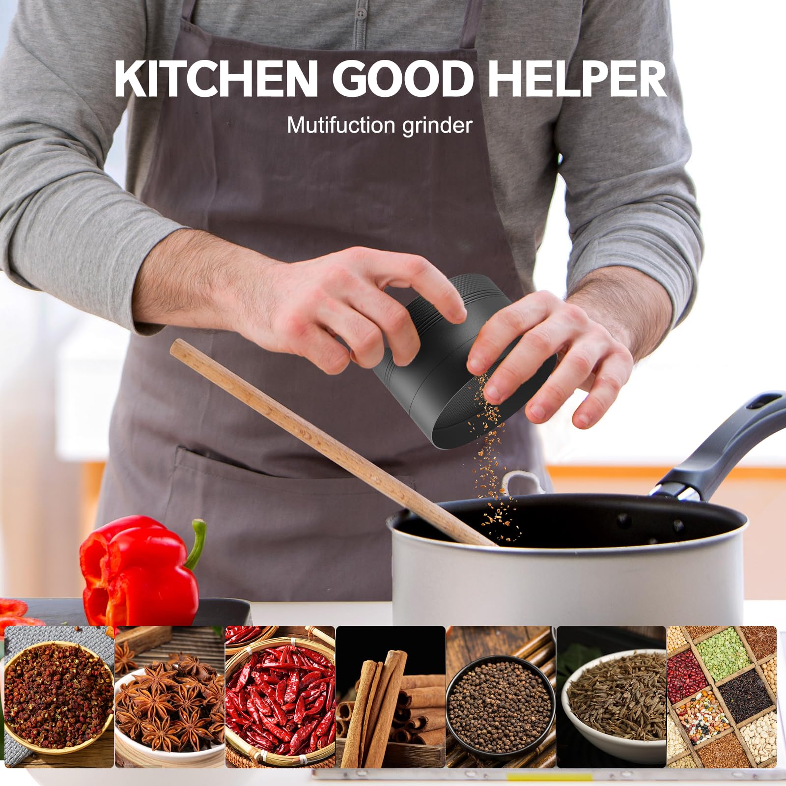 Grinder, 3'' Spices Grinder, Spice Mill (Black)