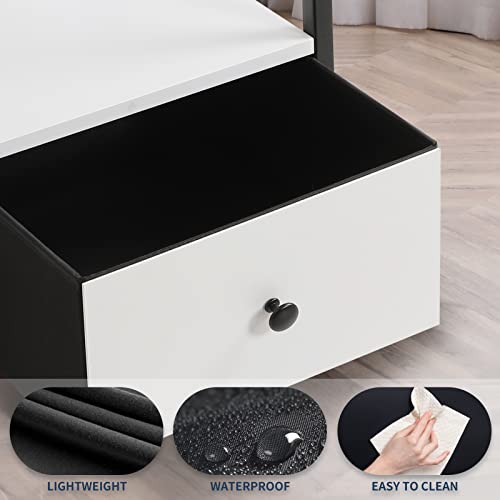 Homajor Nightstand with Charging Station,Side Table with Storage,end Tables Living Room,Bedside Table with Fabric Drawers,End Tables with USB Ports for Bedroom,Small Spaces,White