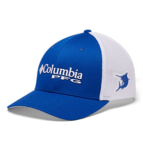 Columbia Unisex PFG Logo Mesh Ball Cap - High, Blue Macaw/White/Marlin, Small/Medium