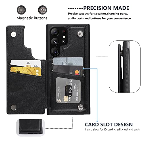 Kedoo for Samsung Galaxy S23 Ultra Wallet Case with Card Holder,PU Leather RFID Blocking Card Slot,Double Magnetic Clasp and Durable Shockproof Cover, Black.