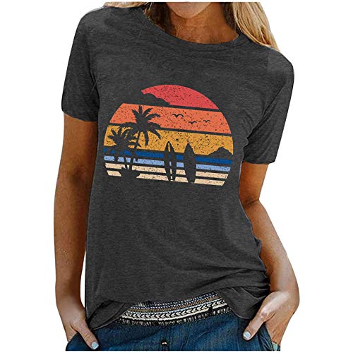 SKDOGDT Short Sleeve Shirts for Women Trendy Floral Graphic Tee Tops Loose Fit Crew Neck Workout T Shirts Cute Summer Blouses
