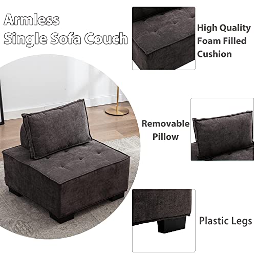 TmosiĀ Modular Square Armless Single Sofa Couch Chair,Modular Sectional Sofa with Sturdy Backrest and Removable Pillows,Armless Lazy Chair for Bedroom (Polyester,Black)