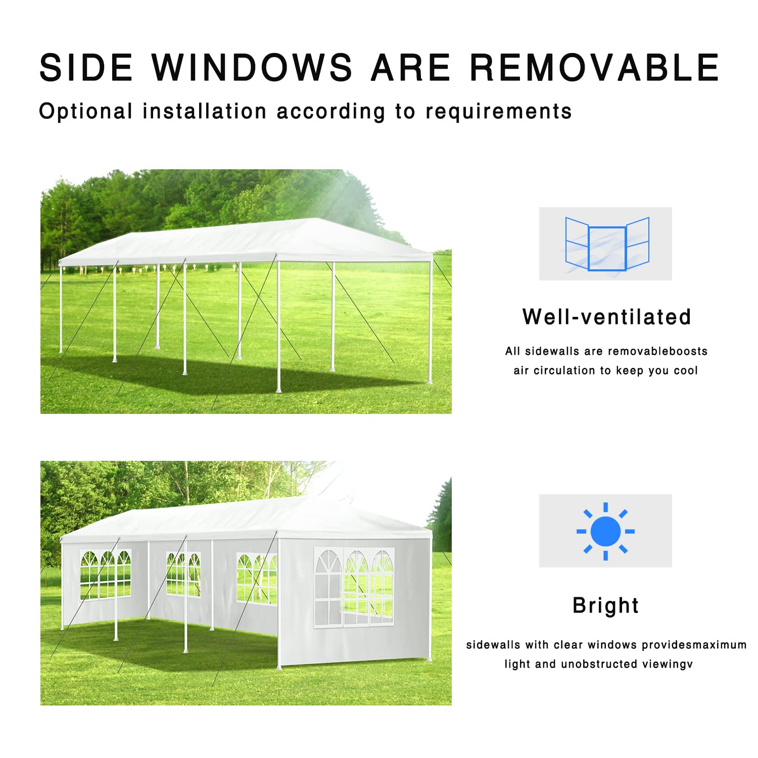Canopy Tent -10x30 Outdoor Party Wedding Tent Heavy Duty Canopy with 5 Removable Sidewalls for Backyard Patio Camping,White
