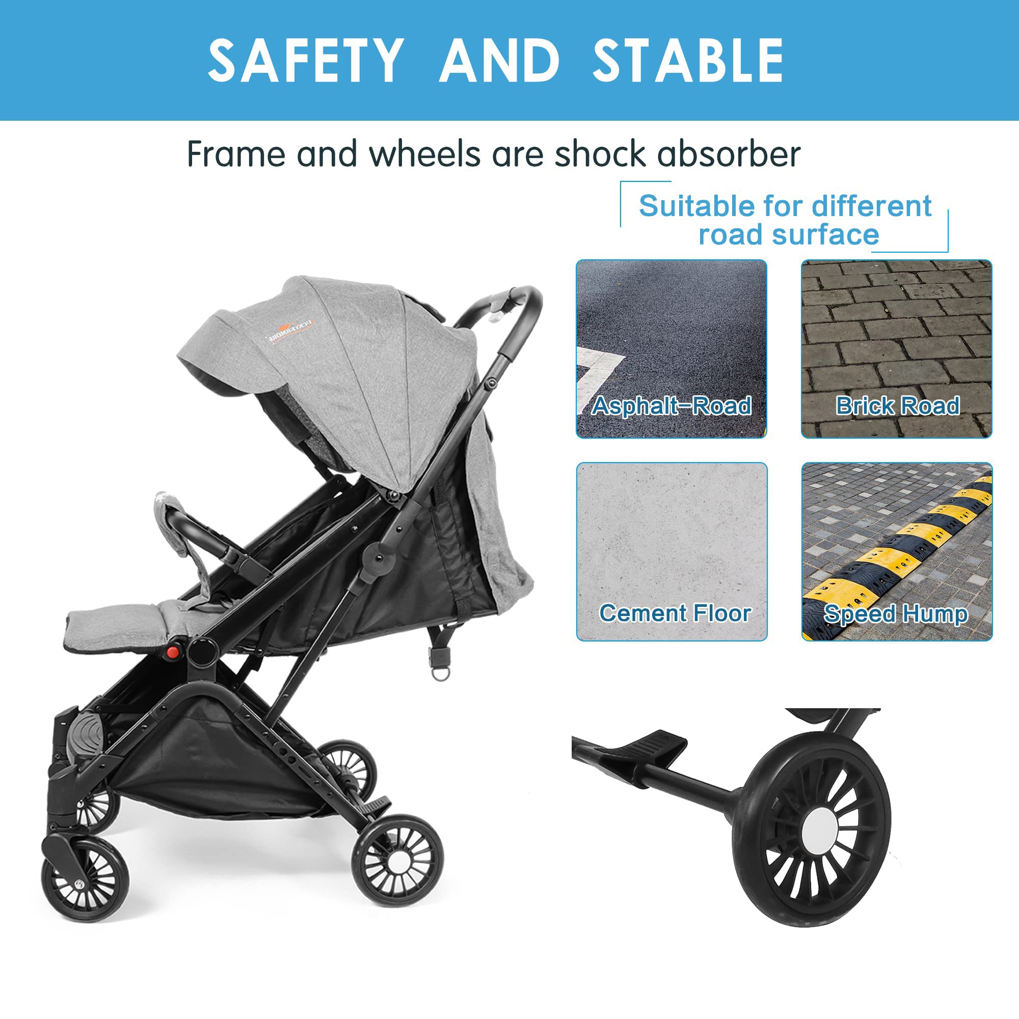 COLOR TREE Lightweight Baby Stroller Foldable Compact Travel Strollers for Airplane with One-Hand Fold Pushchair Adjustable Canopy and Backrest for Toddler & Infant
