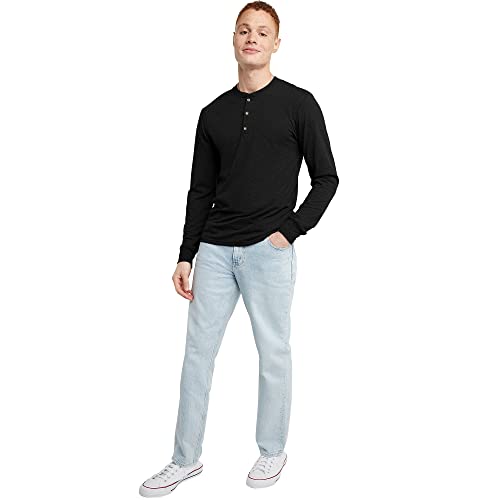 Hanes Originals Men's Tri-Blend Long Sleeve Henley, Black, X Large