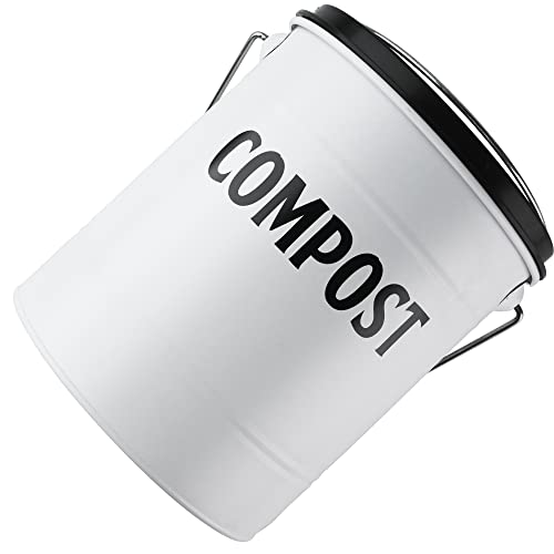 Kitchen Compost Bin by Saratoga Home - 1.3 Gal/5L Metal Compost Bucket for Kitchen Countertop, Kitchen Composter, Countertop Compost Bin, Compost Bin Kitchen, Kitchen Compost Bin Countertop, White