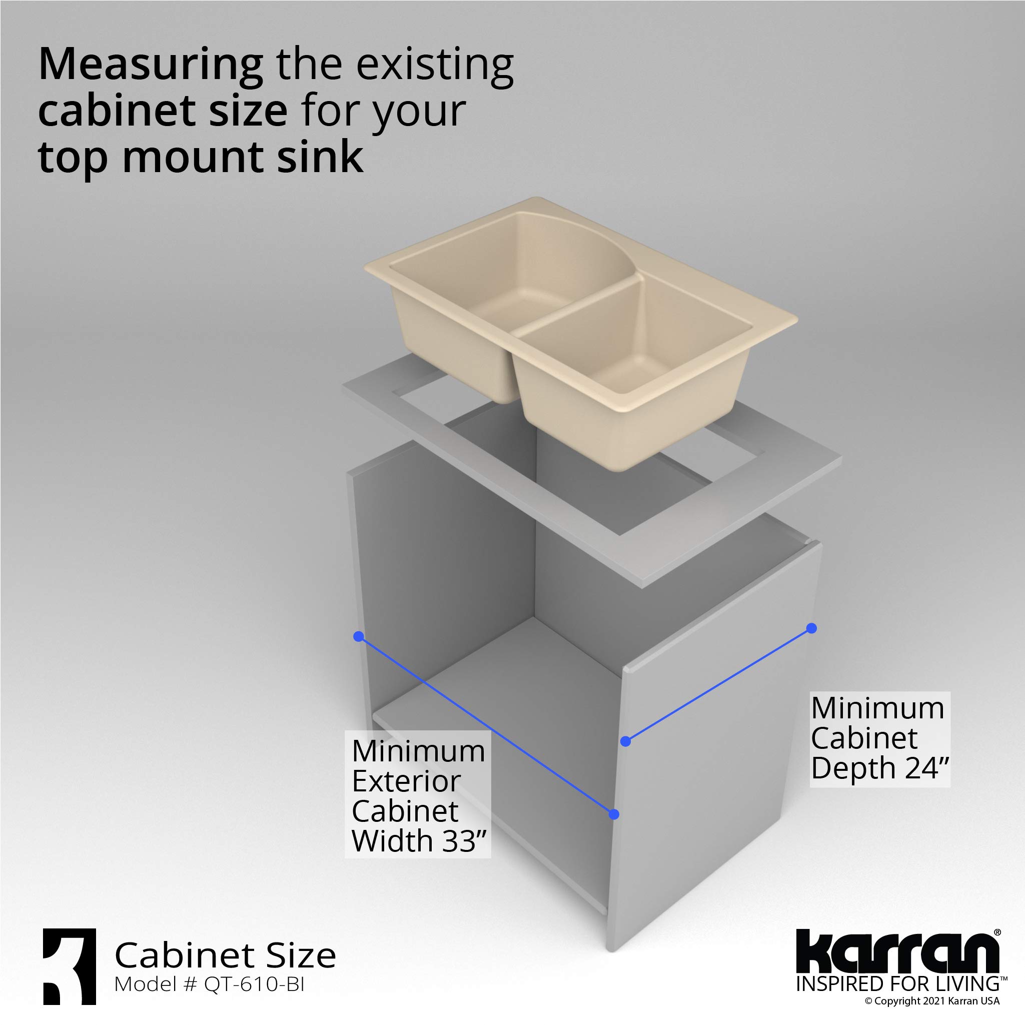 Karran QT-610 Drop-In Quartz Composite 33 in. 1-Hole 60/40 Double Bowl Kitchen Sink in Bisque
