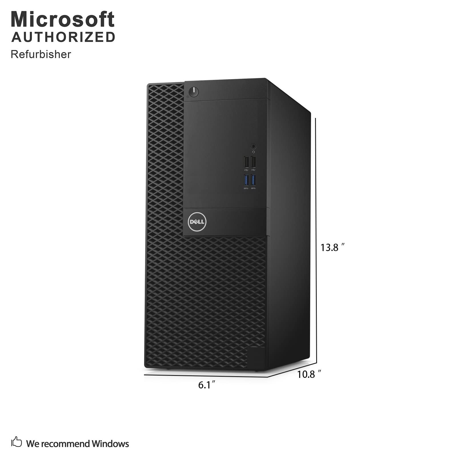 Dell OptiPlex 3050 Tower High Performance Business Desktop Computer, Intel Core i3-6100 3.7GHz, 8G DDR4, 512G SSD, WiFi, BT, 4K Support, DP, HDMI, Windows10 Pro 64 English/Spanish/French(Renewed)
