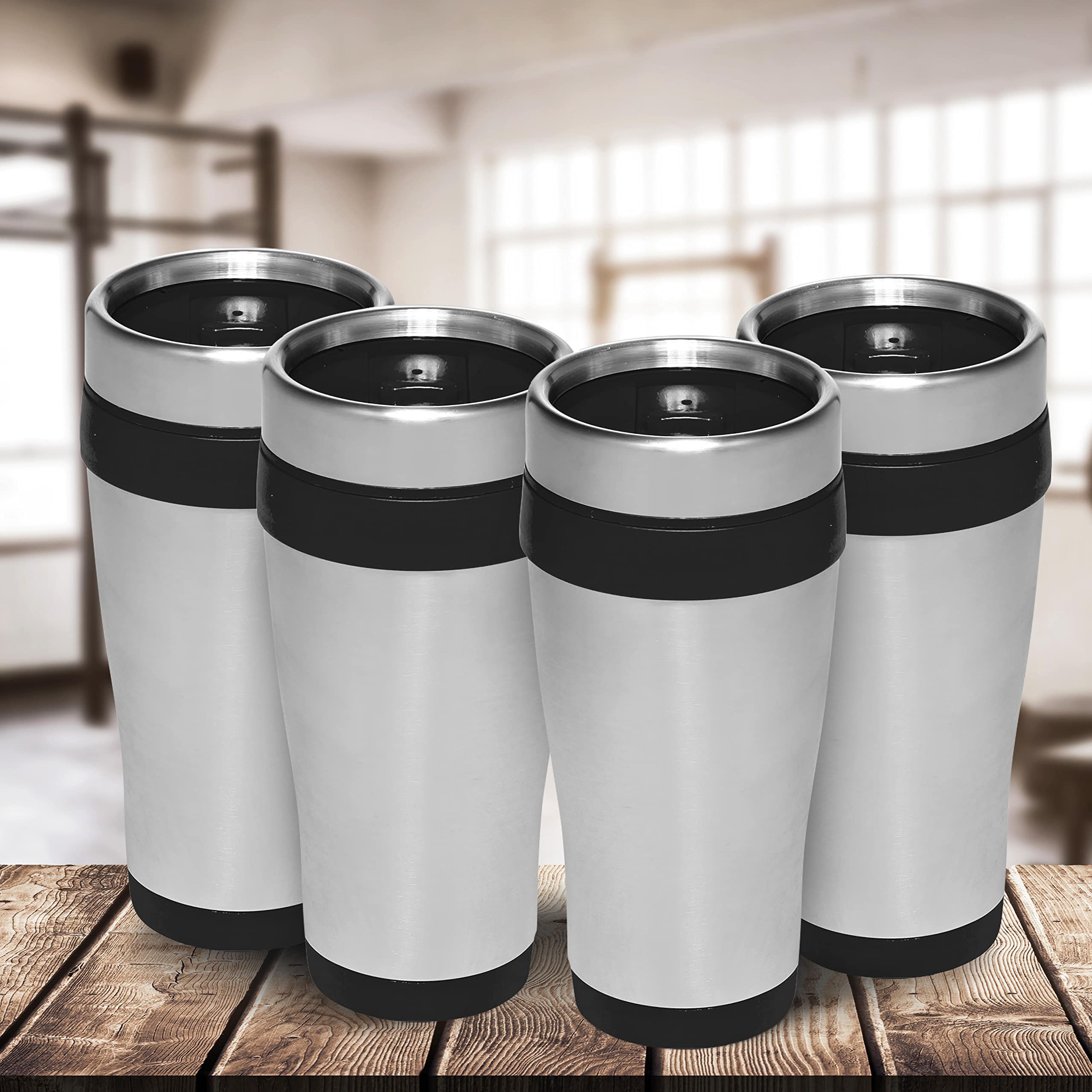 DISCOUNT PROMOS Insulated Stainless Steel Travel Mugs 16 oz. Set of 10, Bulk Pack - Perfect for Coffee, Soda, Other Hot & Cold Beverages - Black