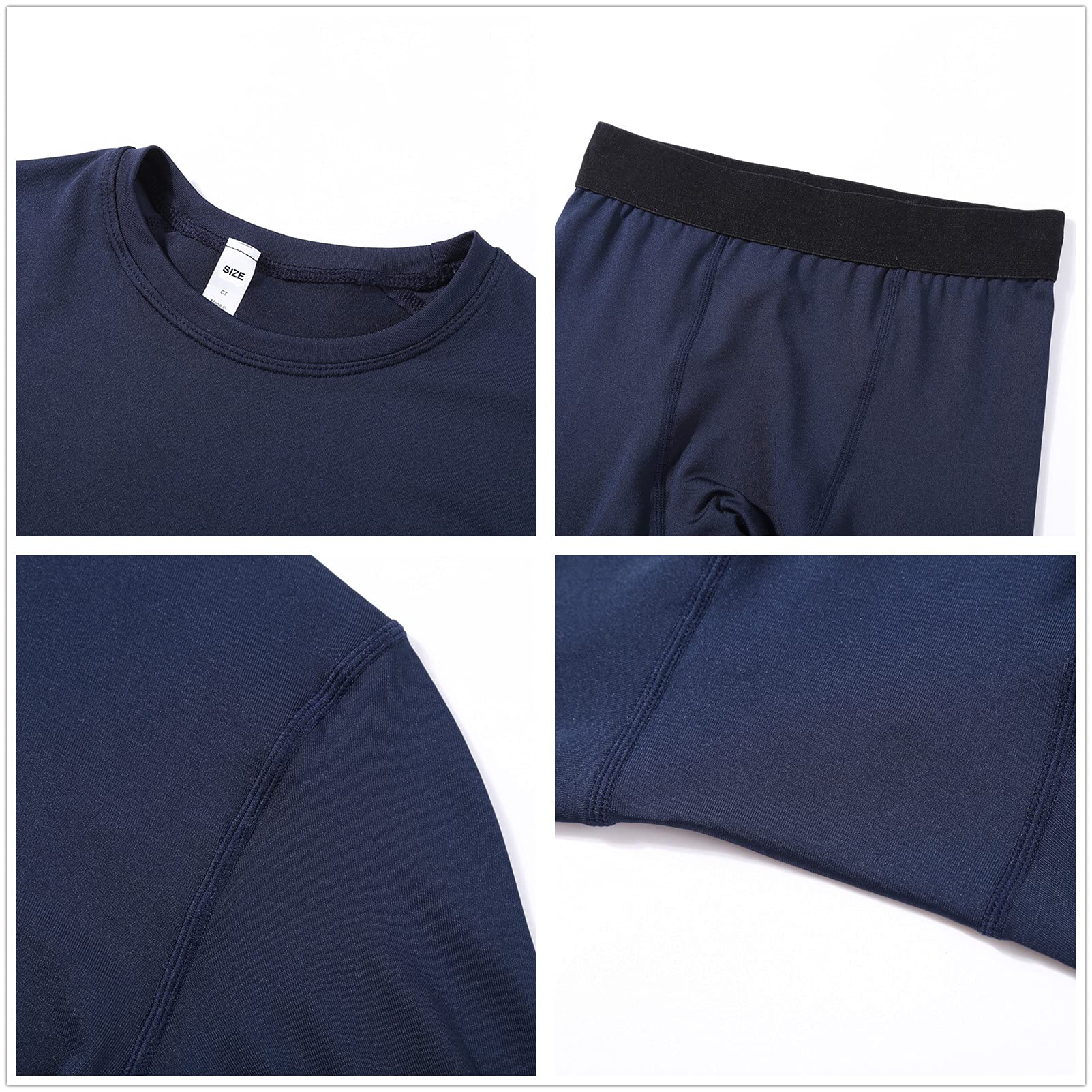 CVVTEE Boys Athletic Base Layer Compression Underwear Set 2pcs Thermal Long John for Kids (Navy, 10)