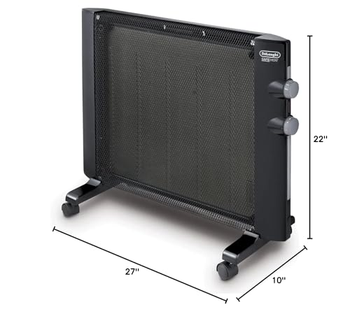 DeLonghi Mica Panel Space Heater, 1500W quiet electric space heater for indoor use, adjustable thermostat, freestanding/ easy wall mount, full room heating with built-in safety features, HMP1500 Black