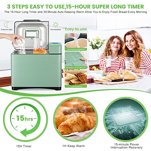 KEEPEEZ 2.2LB Large Bread Maker Machine-Dual Heaters, 17-in-1 Breadmaker with Gluten-Free, Pizza Dough, Jam, Auto Nut Dispenser,Ceramic Pan&Touch Panel, 3 Loaf Sizes 3 Crust Colors,15H Timer,Recipes