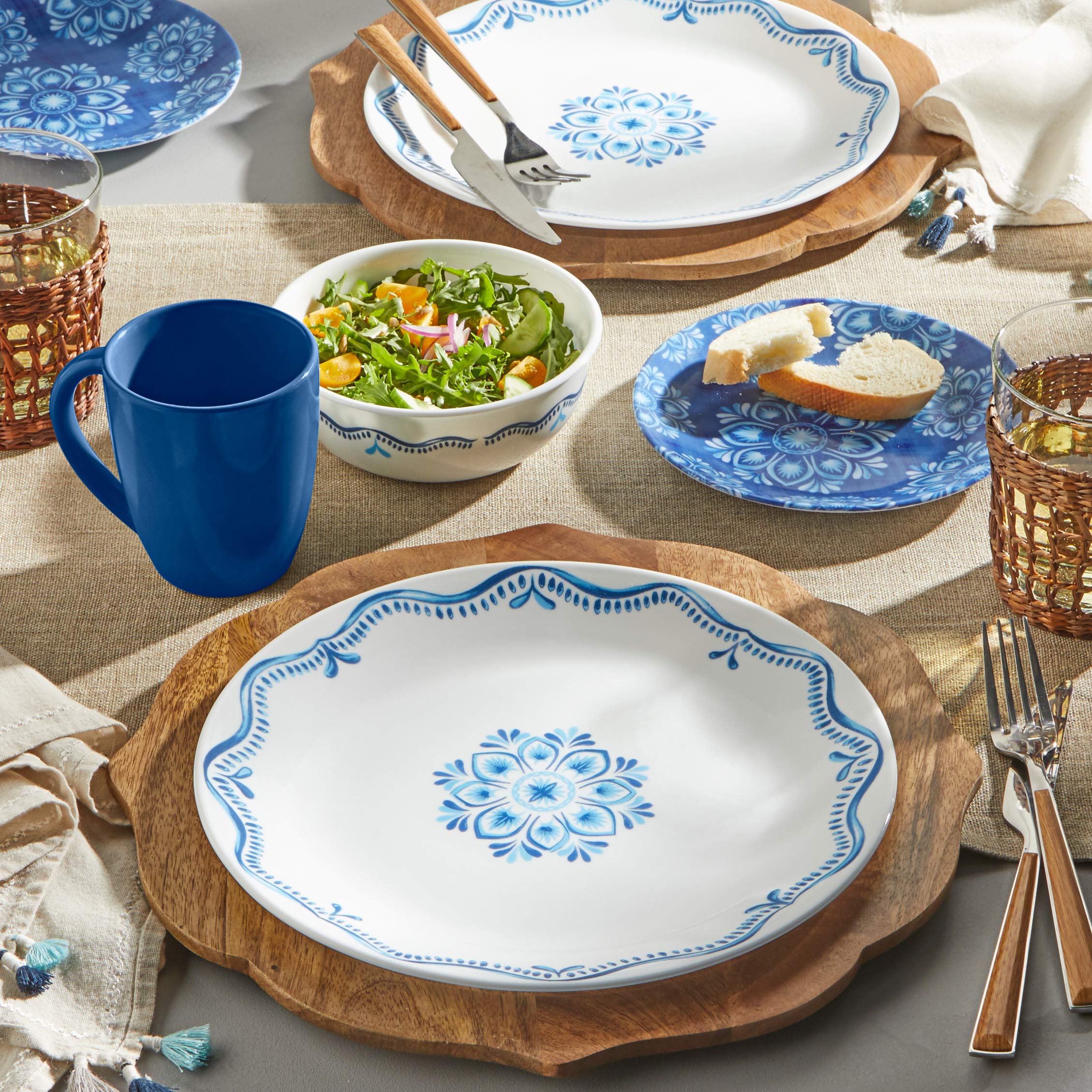 Corelle 16-Piece Dinnerware Set Service for 4, Chip Resistant, Glass, Lisbon Terrace, Vitrelle