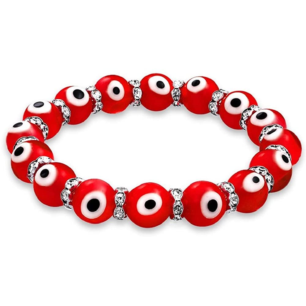 Colorful Turkish Glass Bead Good Luck Protection Evil Eye Stretch Bracelet Rondelle Crystal Spacer Stackable Protection More Colors for Women Teens - Red