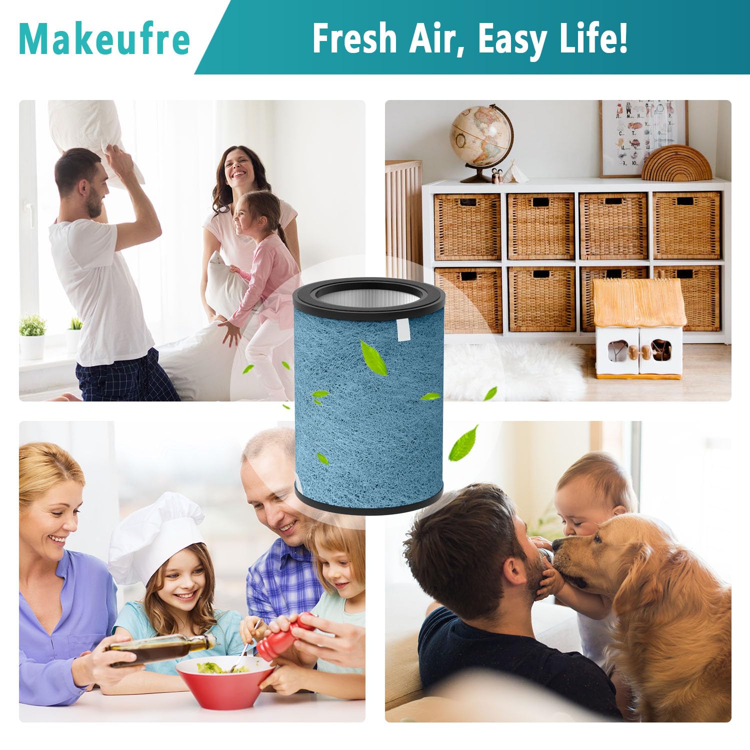 Makeufre HP302 Replacement Filter, Compatible with Shark HP200 & HP300 & HC500 Series Air Purifier MAX HP201 HP202 HP301 HP302 UA205 HC501 HC502, Part # HE2FKBAS, HE2FKBASMB, New Version-1Pack