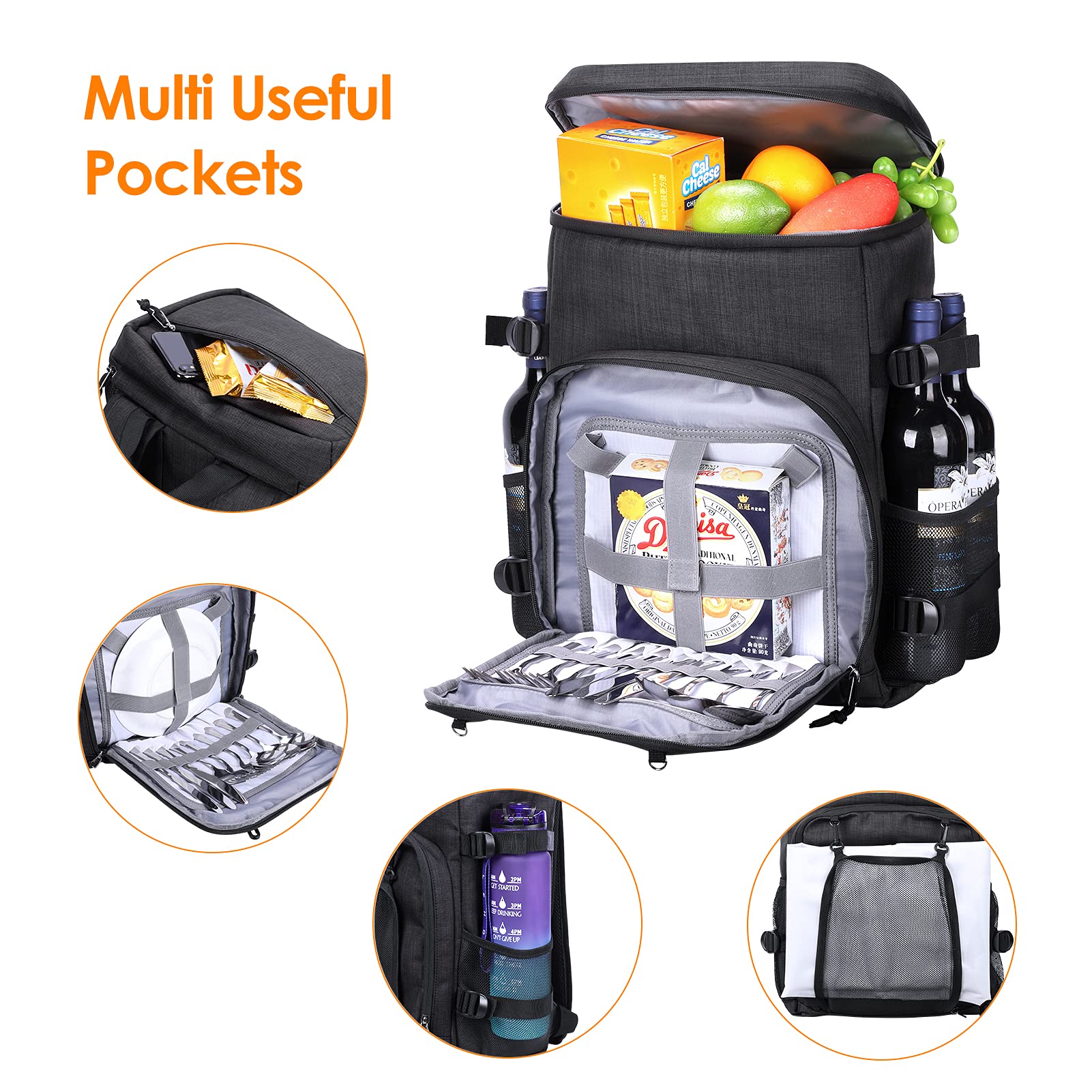 Cooler Backpack Insulated Leak Proof 35 Cans Soft Cooler Bag with Picnic Mat Beach Cooler Lunch Backpack for Picnic Trips Camping Travel Fishing Hiking (Black)