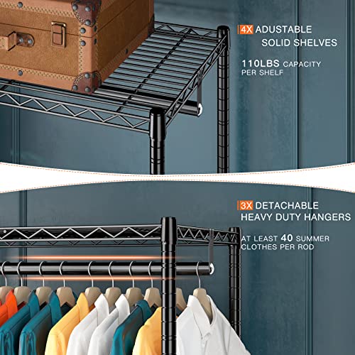 Raybee 77" Heavy Duty Closet Loads 700LBS, Adjustable Clothing Racks for Hanging Clothes, Commercial Garment Rack Heavy Duty Clothes Rack, Free Standing Closet Wardrobe, 77" H x45.5 W x16.5 D, Black