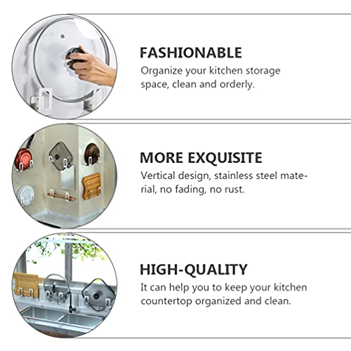 DOITOOL Shelving Brackets 4Pcs Free Punch Pot Lid Holder Storage Organizer Rack Stainless Steel Kitchen Wall Mounted Storage Rack for Pot Cover Chopping Board Wall Hung Clothes Drying Rack