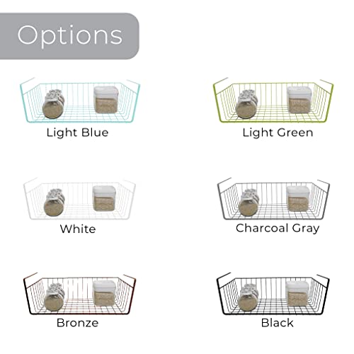 Smart Design Undershelf Storage Basket - Medium - Snug Fit Arms - Steel Metal Wire - Rust Resistant Finish - Cabinet, Pantry, Shelf Organization - Kitchen (16 x 5.5 Inch) [White]