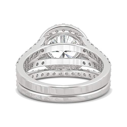 Charles & Colvard Created Moissanite 9mm Round Cut Wedding Ring Set for Women | 3.69 cttw DEW | Lab Grown | Solid 14K White Gold with Rhodium | Size 9